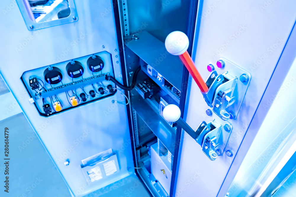 Levers on the metal Cabinet. Electroenergetics. The generator in the ...
