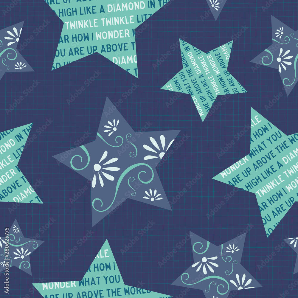 Twinkle little star seamless pattern. Large stars on a dark blue ...