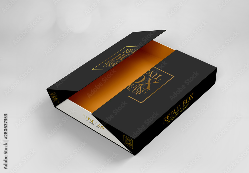 Box with Half Open Fold Up Cover Mockup Stock Template | Adobe Stock