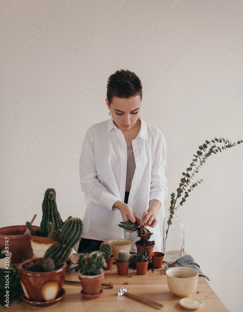 Crop female relocating plants Stock Photo | Adobe Stock