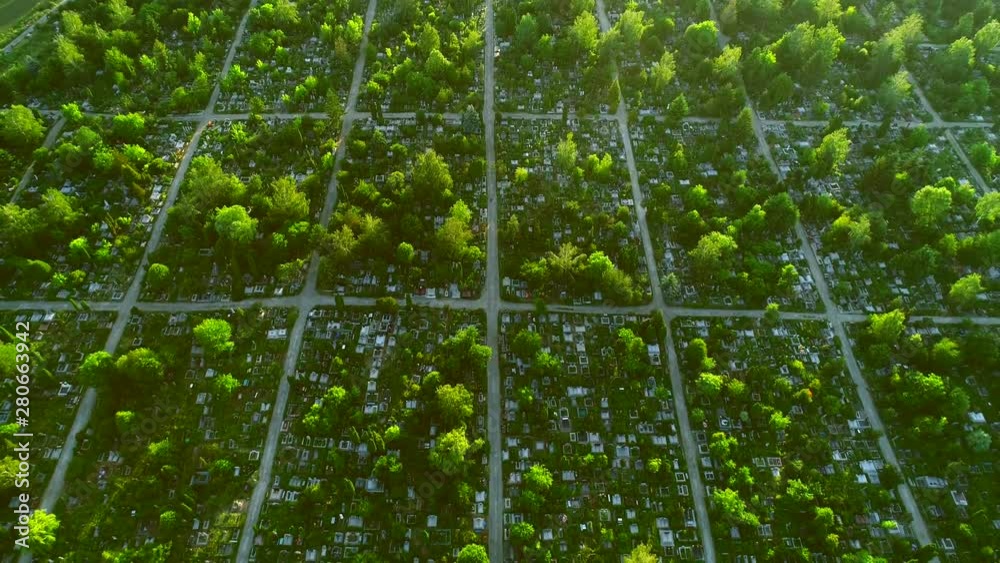Video „Aerial top down view of cemetery also called graveyard, a place ...