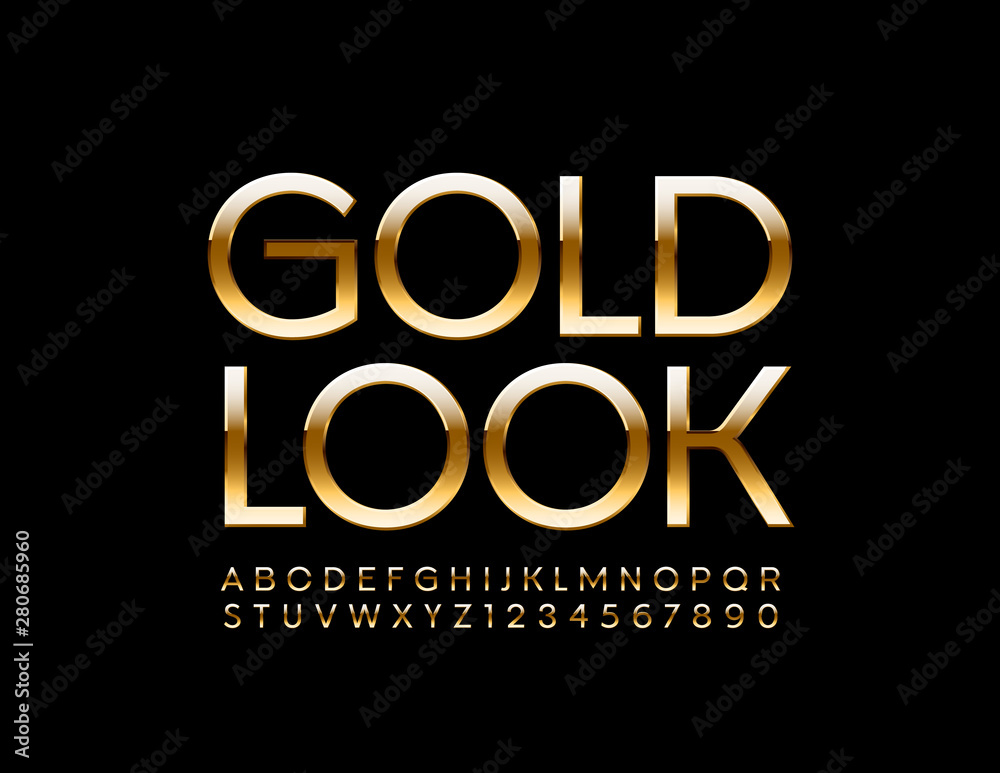 Vector premium sign Gold Look. Chic Uppercase Font. Shiny elite ...
