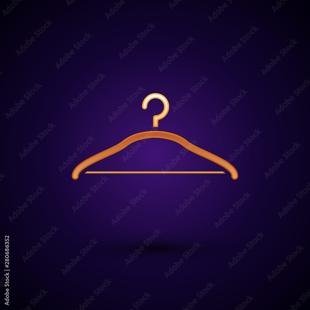 Gold Hanger wardrobe icon isolated on dark blue background. Cloakroom ...