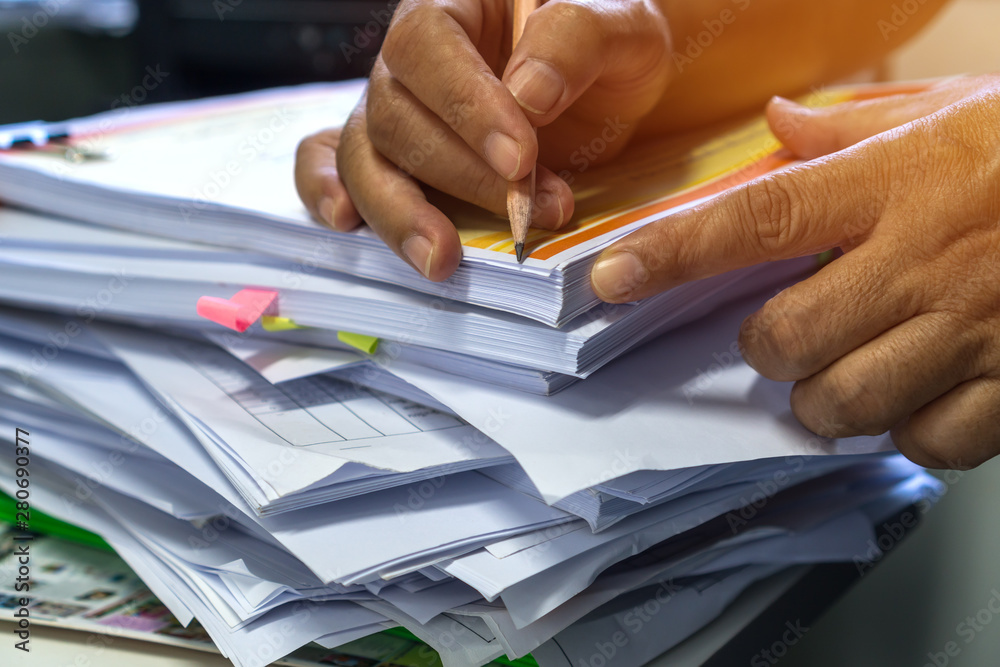 Business documents paperwork overwork concept : Employee people hands ...