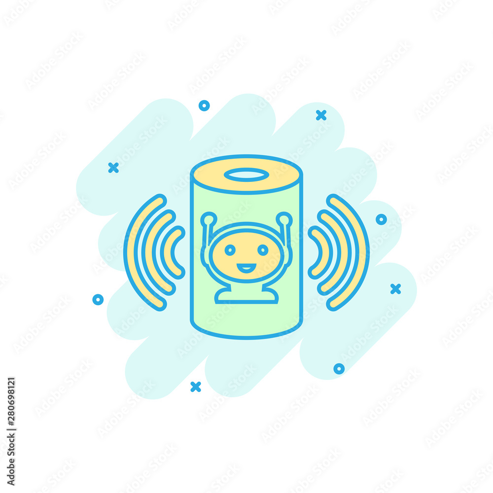 Voice assistant icon in comic style. Smart home assist vector cartoon ...
