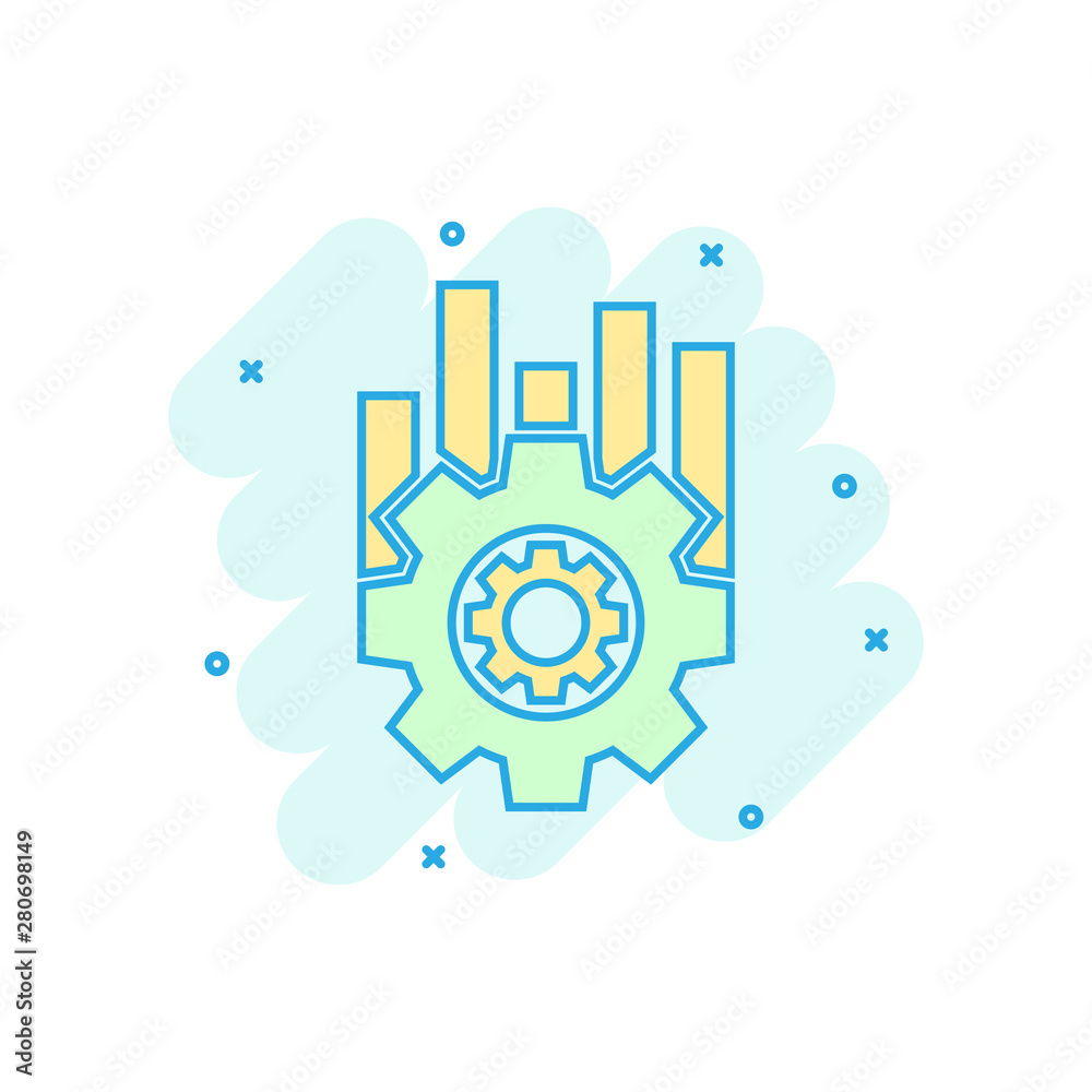 Operation project icon in comic style. Gear process vector cartoon ...