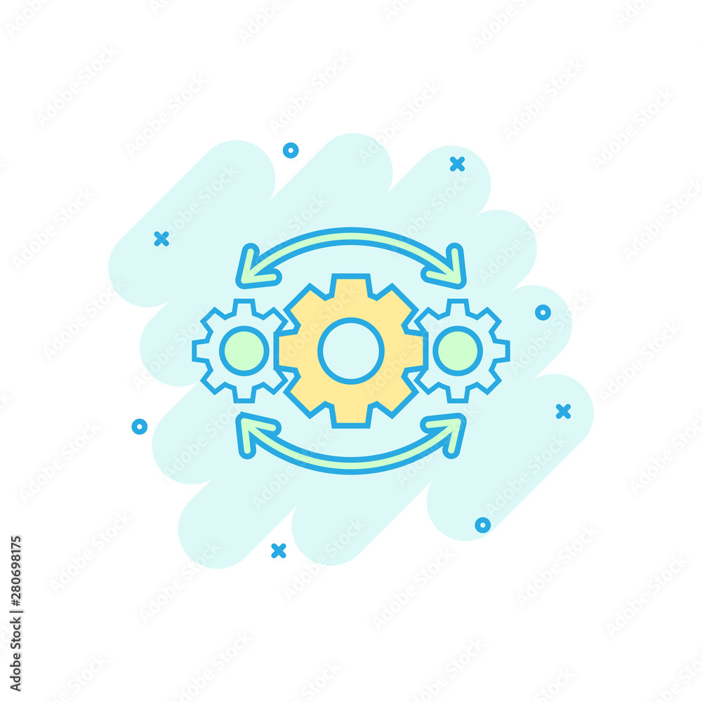 Operation project icon in comic style. Gear process vector cartoon ...