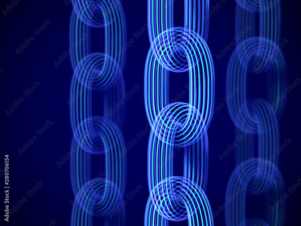 Concept of blockchain technology and network connections: 3D digital ...
