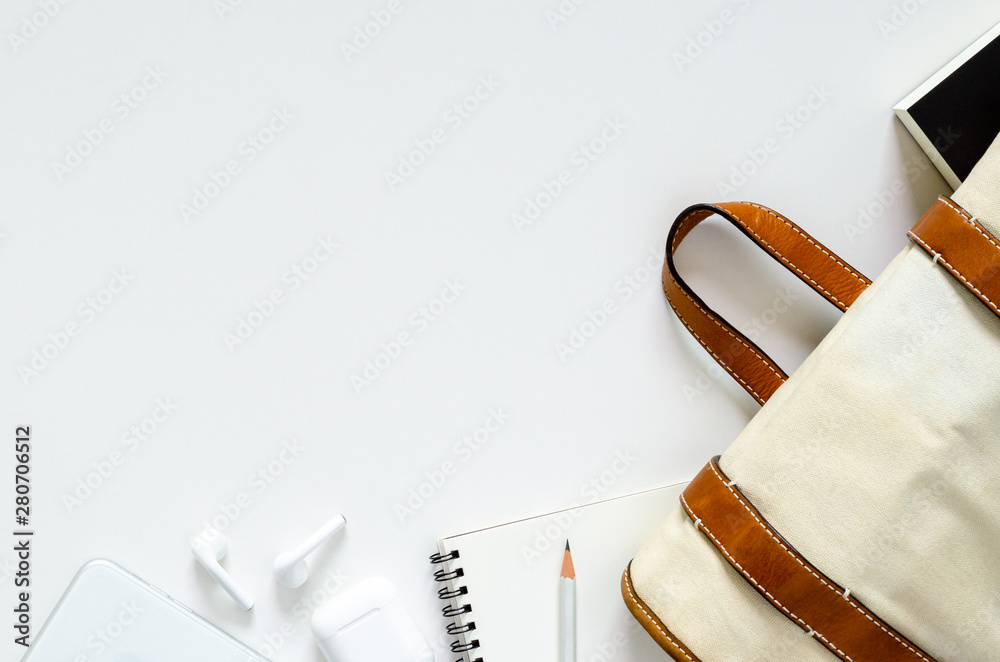 School carry bag with student book, notebook, pencil and modern ...