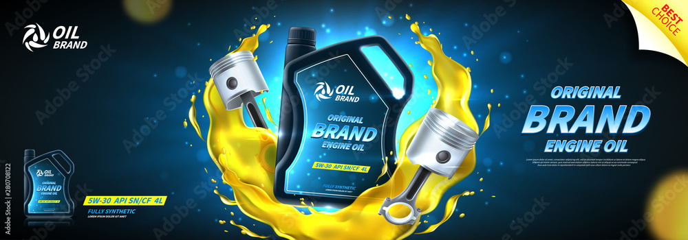 Engine oil advertisement background. Vector illustration with realistic ...