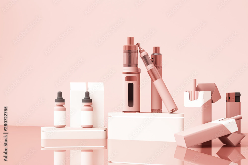 Modern electronic mod vaping device,Vape with cigarette in pink tone ...