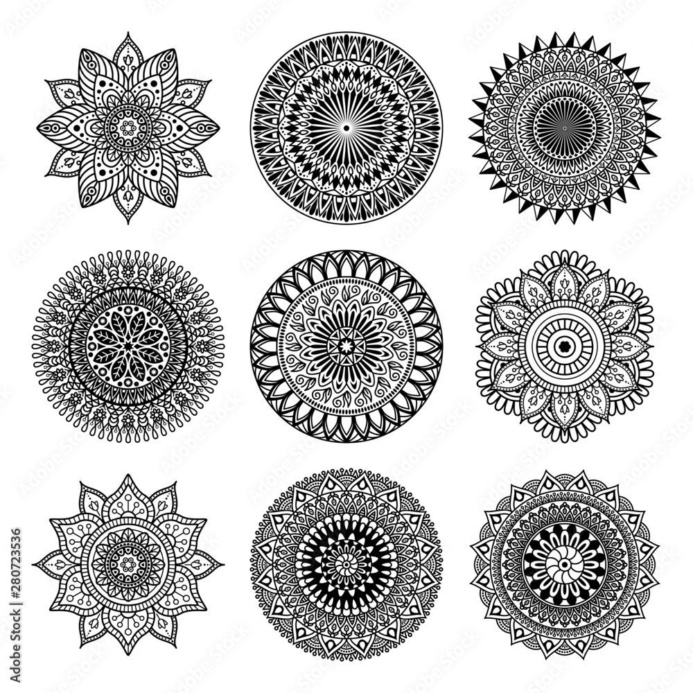 Set of mandala shape on white background, vector illustration Stock ...