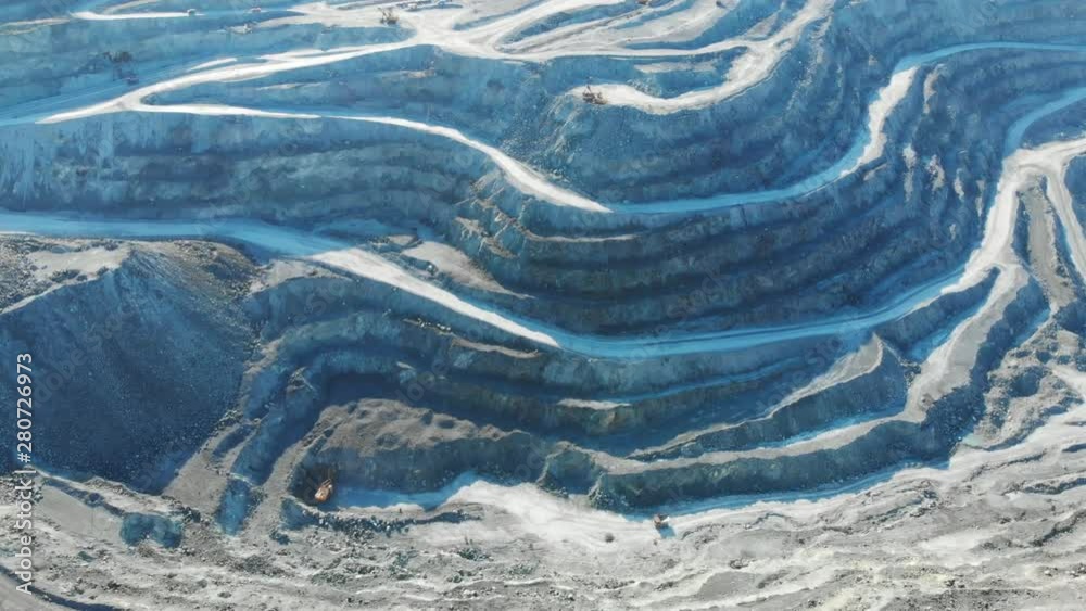 Aerial view of the open pit quarry. Open-pit, open-cast or open cut ...