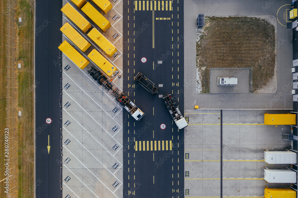 Aerial view of the distribution center, drone photography of the ...