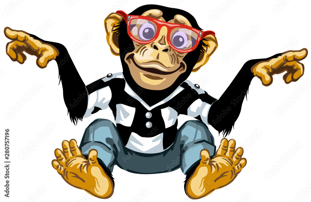 cartoon chimp ape or chimpanzee monkey wearing glasses and smiling ...