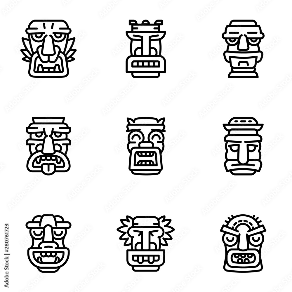 Aztec idol icon set. Outline set of 9 aztec idol vector icons for web ...