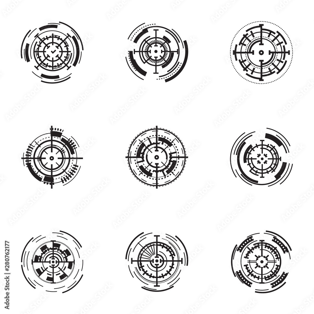 Weapon target icon set. Simple set of 9 weapon target vector icons for ...