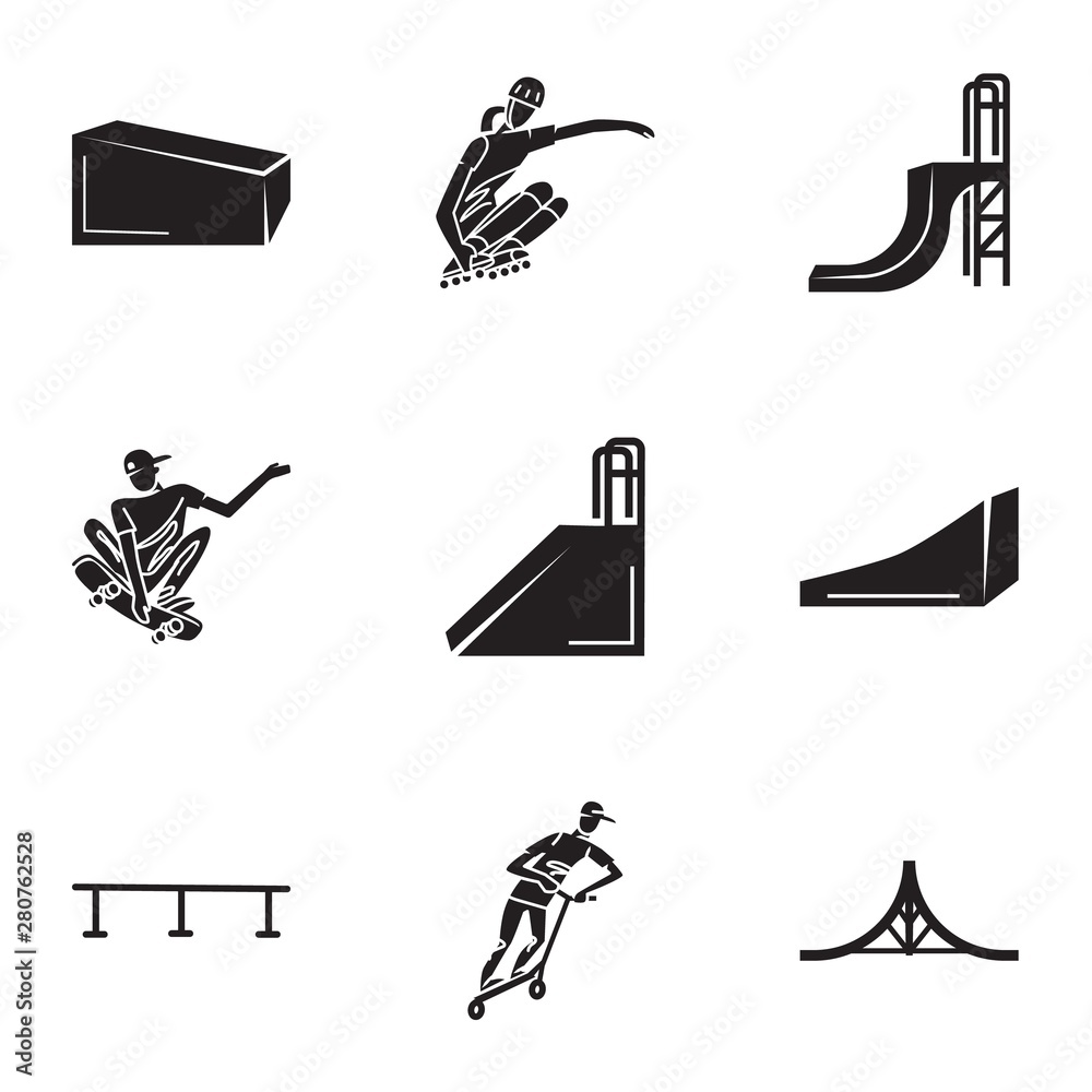 Modern skate park icon set. Simple set of 9 modern skate park vector ...