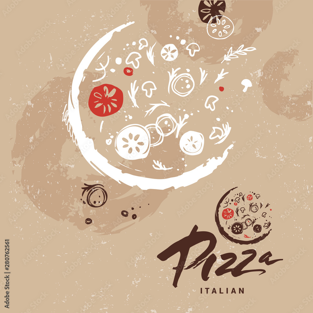 Italian pizza made with passion, love. Cooking vector editable template ...