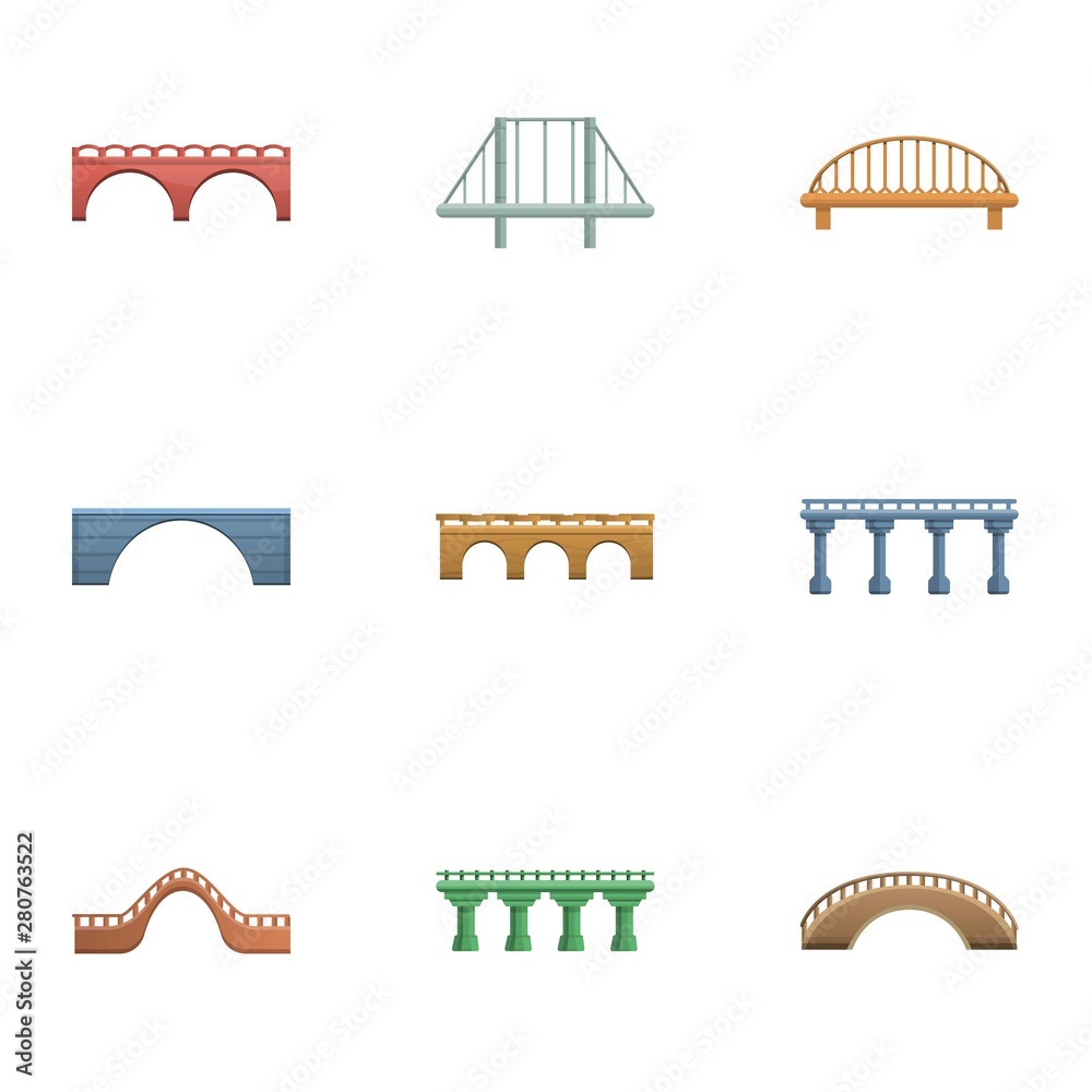 Bridge icon set. Cartoon set of 9 bridge vector icons for web design ...
