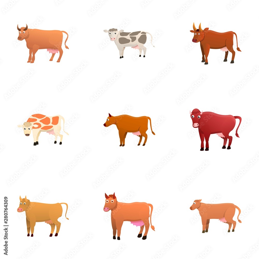 Cow icon set. Cartoon set of 9 cow vector icons for web design isolated ...