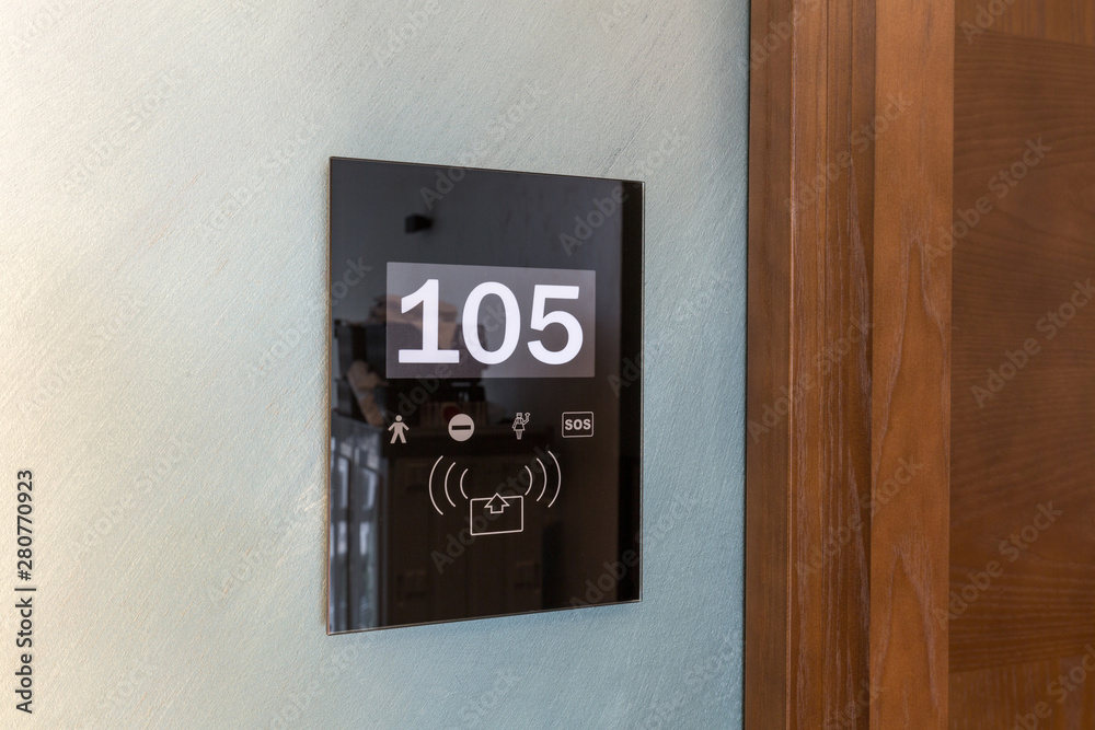 Electronic hotel room access panel with room number Stock Photo | Adobe ...
