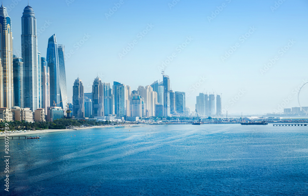Dubai, UAE United Arabs Emirates. Panoramic view of Dubai skyscrapers ...