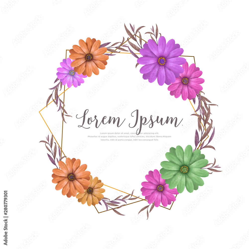 beautiful watercolor colorful floral frame, border, daisy flower wreath ...