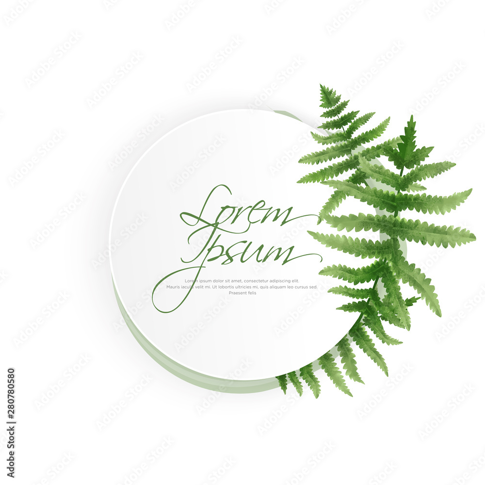 Circle watercolor fern frame, border, wreath, cover template layout ...