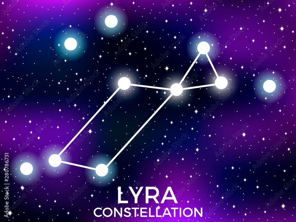 Lyra constellation. Starry night sky. Cluster of stars and galaxies ...