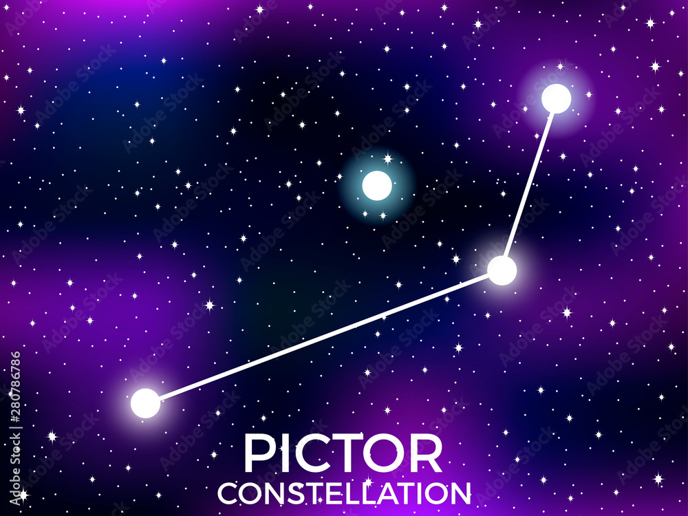 Pictor constellation. Starry night sky. Cluster of stars and galaxies ...