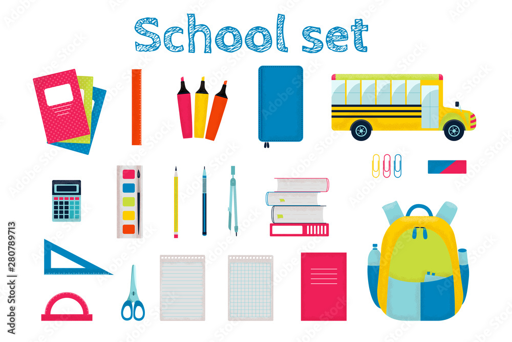 Vector set of Back to School objects Stock Vector | Adobe Stock