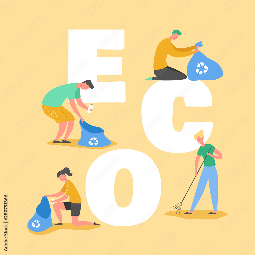 Ecology Protection Concept, People Collecting Trash on Beach. Save our ...