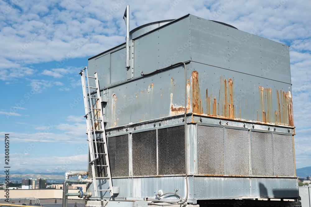 Horizontal view of a commercial cooling tower Stock Photo | Adobe Stock