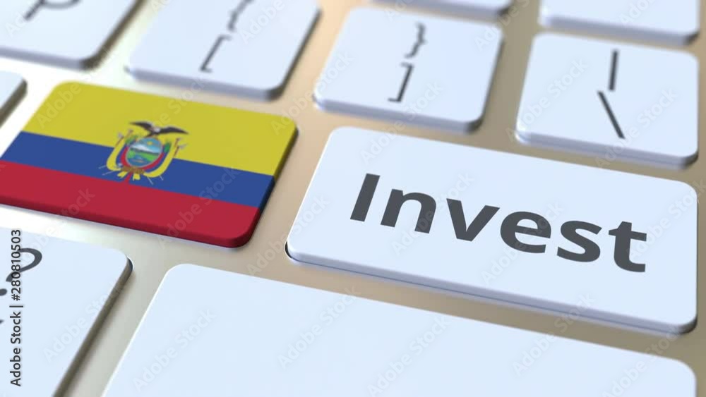 INVEST text and flag of Ecuador on the buttons on the computer keyboard ...