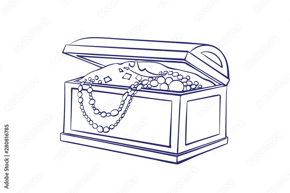 Treasure box for storage of jewelry outline. Decorative casket with ...