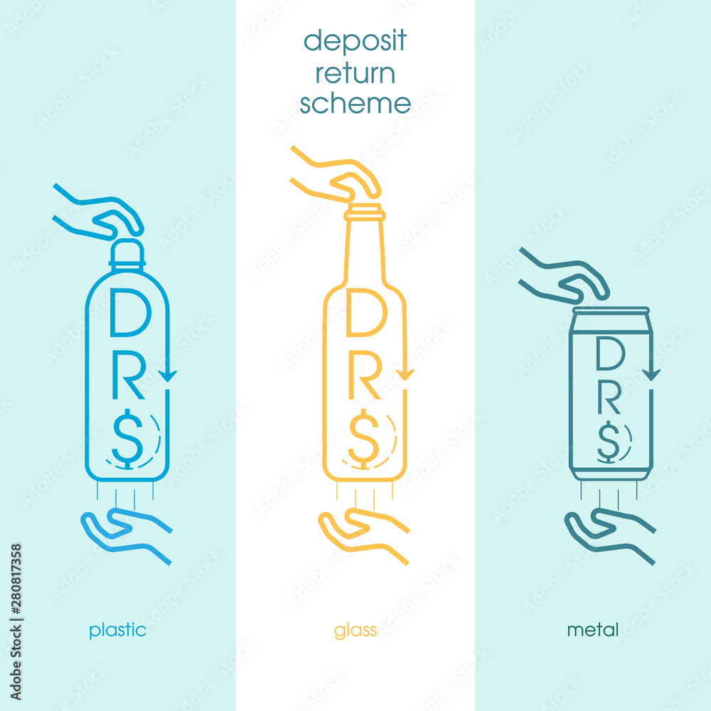 Set of deposit return scheme pictorial symbol. DRS typographic design ...
