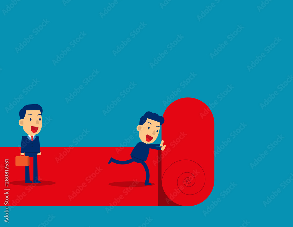 Boss walks red carpet and staff rolls out. Concept business vector ...