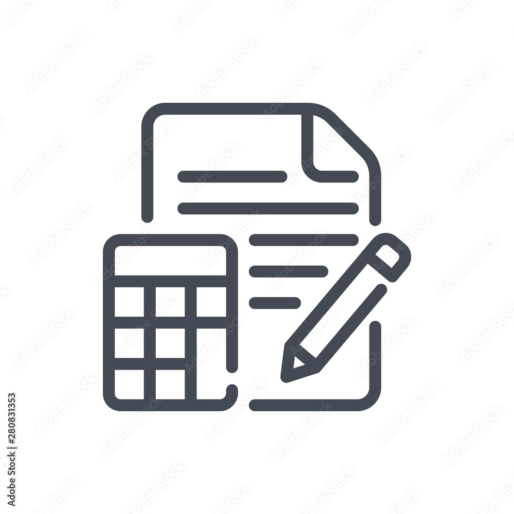 Calculation line icon. Examination vector outline sign. Stock Vector ...