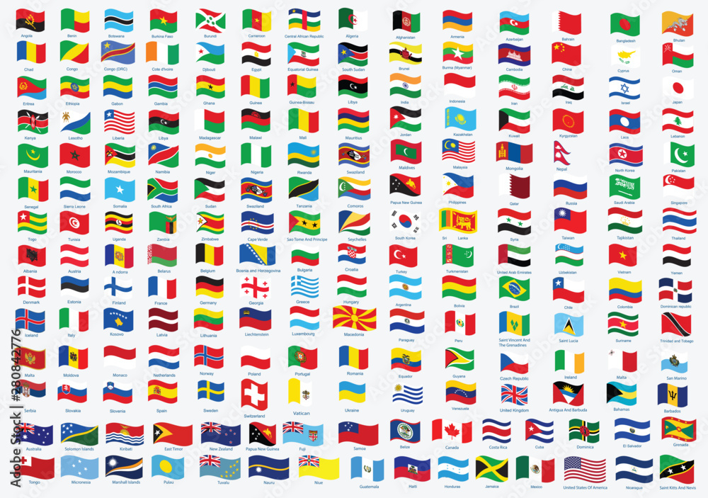 All national flags of the world . Waving flag design . Vector Stock ...