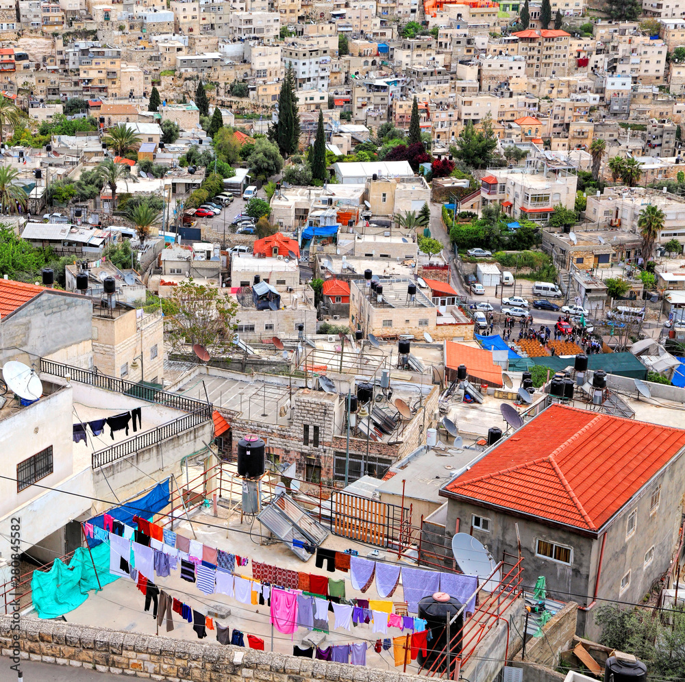 Jerusalem old town residential buildings urban panorama. Distance view ...