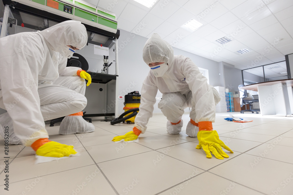 Decontamination of a room after an incident. Practical exercises during ...