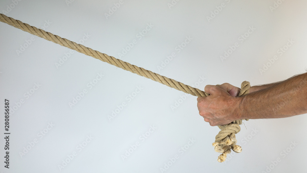 man arms pulling rope on white background Stock Photo | Adobe Stock