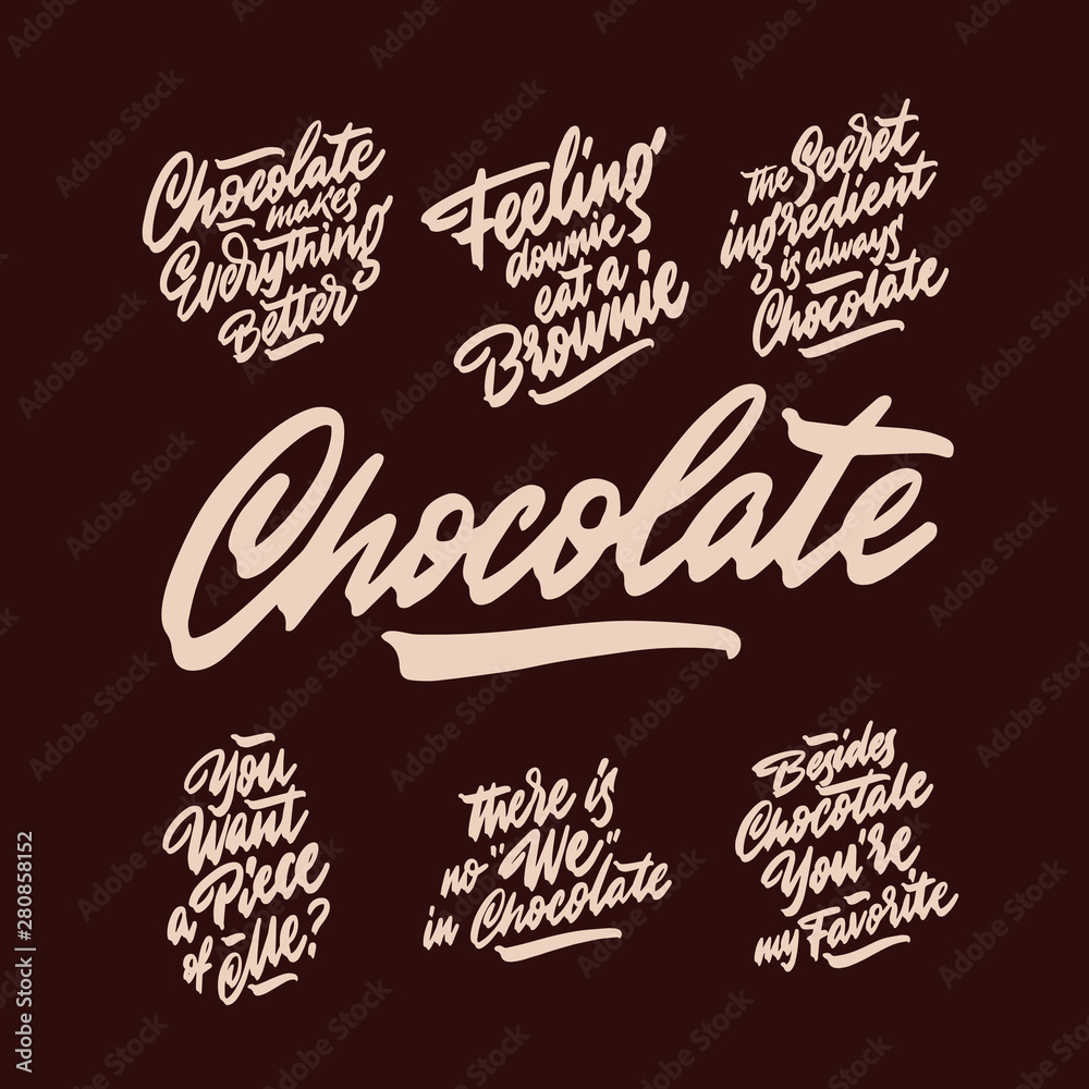 Chocolate collections. Isolated sweets quote colorful hand draw ...