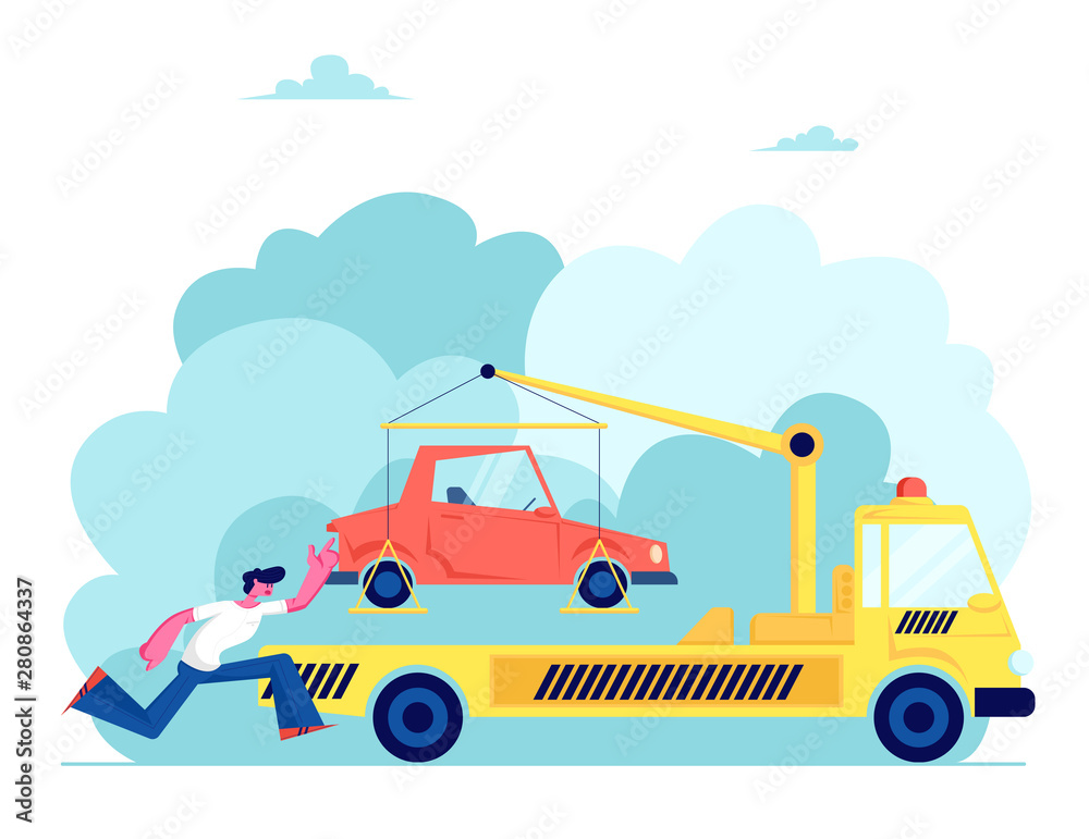 Tow Truck Take Away Car, Stressed Owner Chase, Driver in Trouble ...