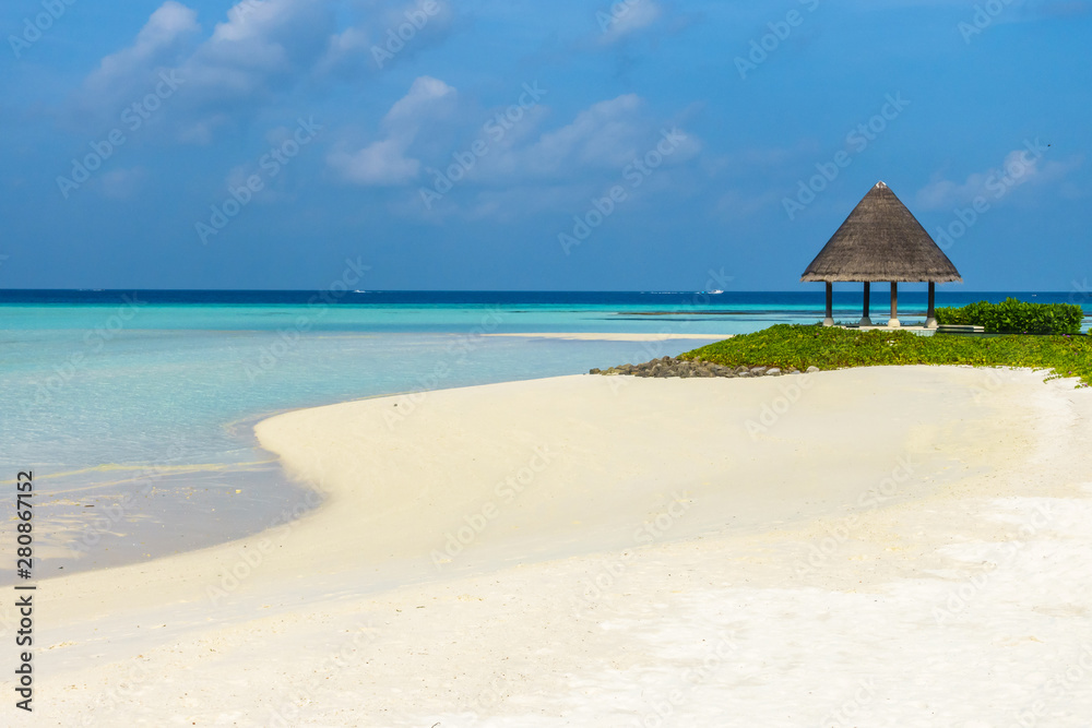 Ocean view point pavilion on the beach in Luxury resort Maldives Stock ...