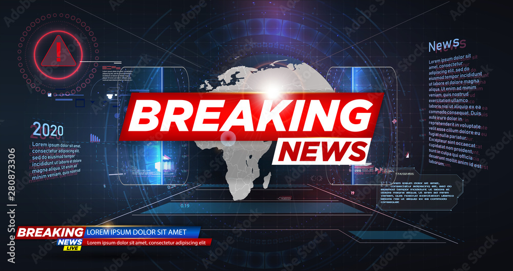 Banner Breaking news. Breaking news live on world map background ...