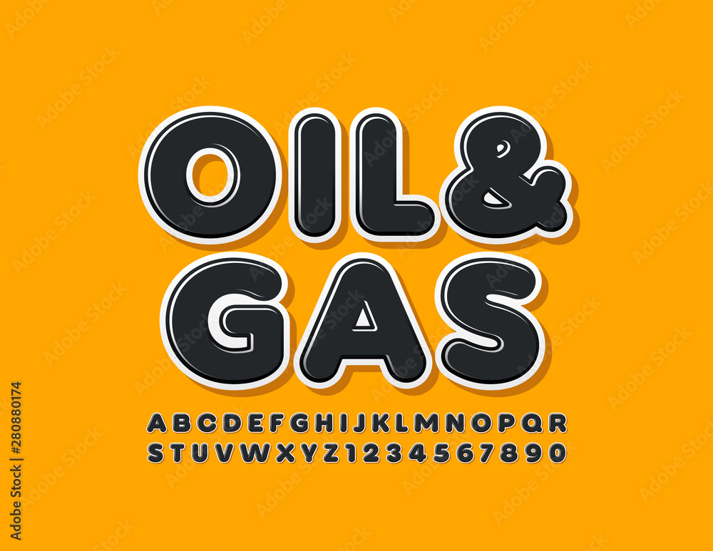 Vector modern banner Oil & Gas with Black Uppercase Font. Shiny ...