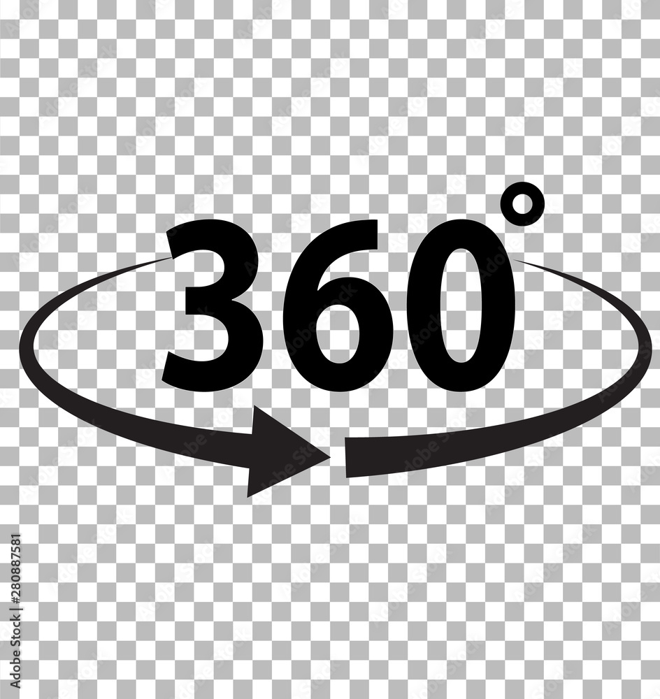 360 degrees icon on transparent background. flat style. 360 degrees ...