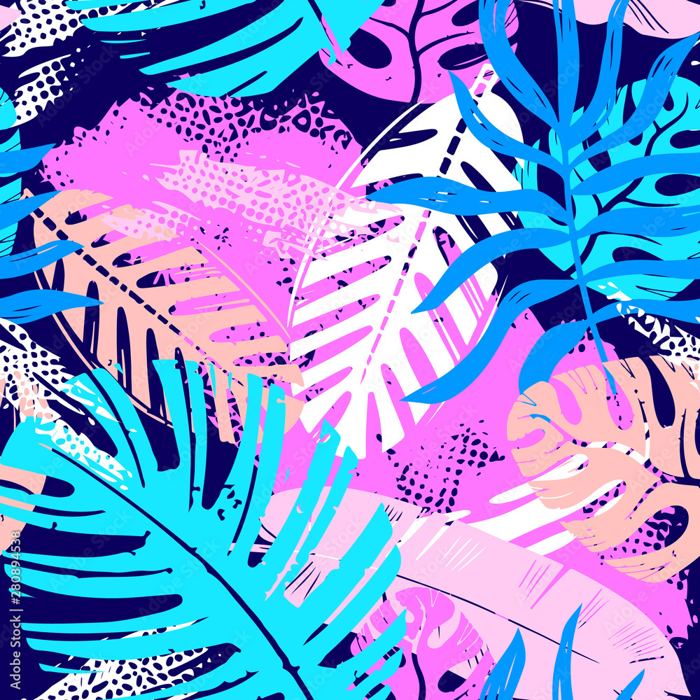 Abstract seamless vector tropical leaves pattern for girls, boys ...